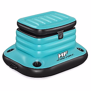 Bestway Hydro-Force Glacial Sport 9.43 Gallon Vinyl Inflatable Floating Cooler with Integrated Cupholders for Pools, Beaches, and Lakes, Teal