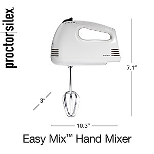 Proctor Silex Easy Mix 5-Speed Electric Hand Mixer with Bowl Rest, Compact and Lightweight, 100 Watts of Peak Power, White (62515PS)