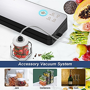 Weochi Vacuum Sealer Machine, 85Kpa Food Sealer with Built-in Cutter and Bag Storage(Up to 20 Feet Length), Dry & Moist Food Modes, Touch Control Panel, LED Indicator Lights, Compact Design, Silver