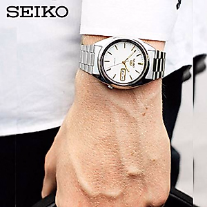 SEIKO Men's SNXG47 5 Automatic White Dial Stainless Steel Watch