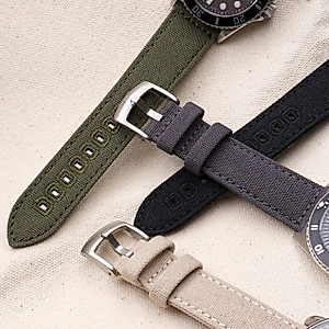 Benchmark Canvas Watch Band - Quick Release Cotton Fabric Watch Straps for Men & Women (20mm, Army Green)