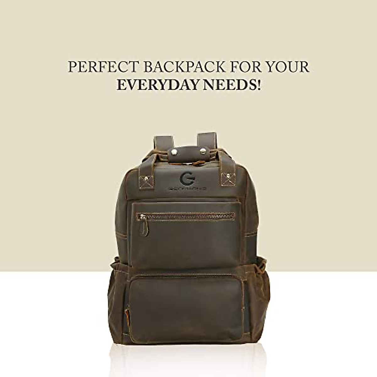 GENMARKS Sultana Backpack (Dark Brown) - Genuine Leather Bag with Multiple Pockets - Convertible Purse Bag for Travel, Work, College, Gym & Hiking - Stylish Luggage Backpack for Books & 15.6” Laptop