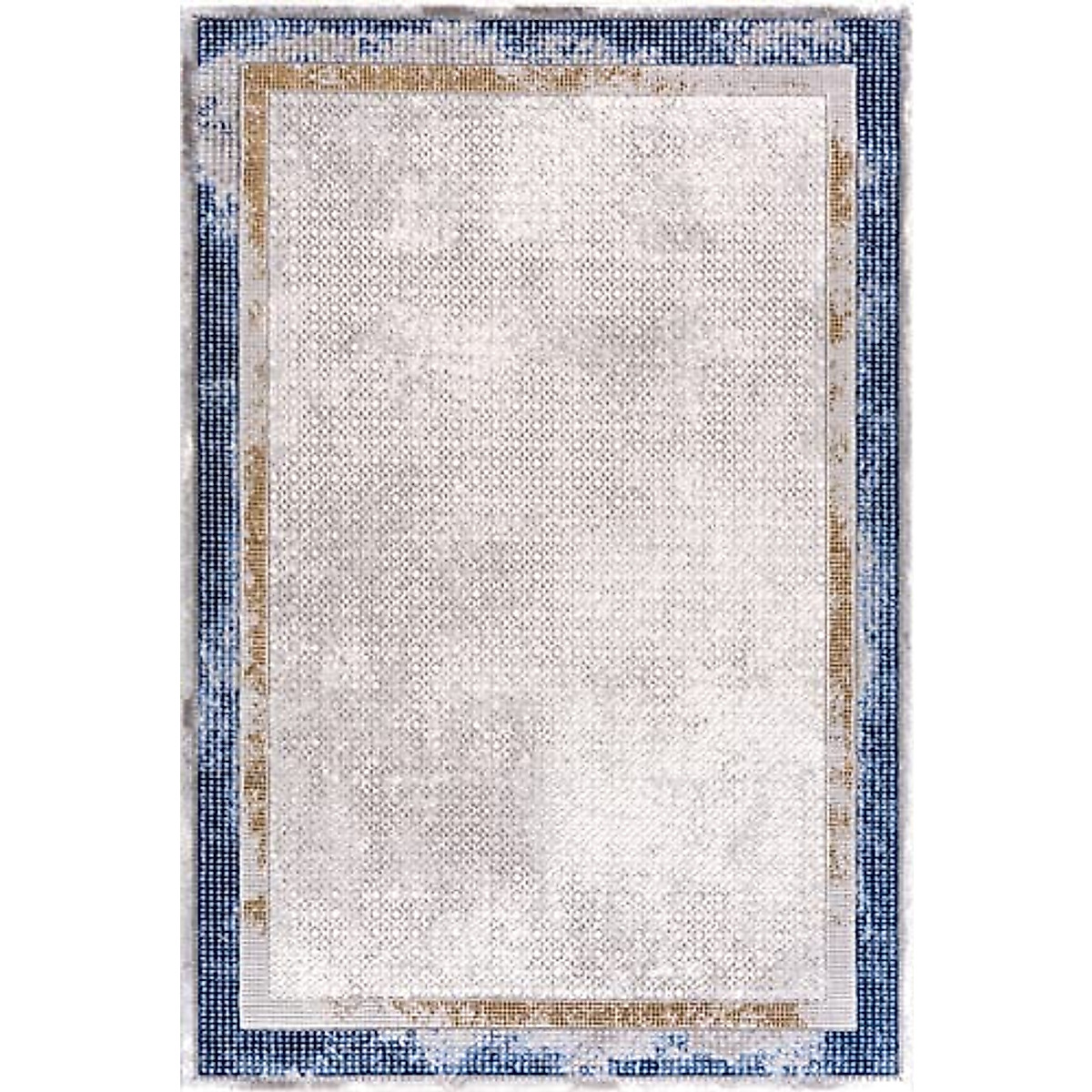 Abani Solid Grey Rugs Geometric Pattern 4'x6' Bedroom Rug - Modern Design Blue Border No-Shedding Premium Area Rug
