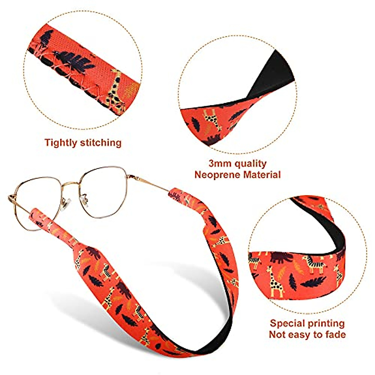 6 Pieces Kids Eyeglass Strap Nonslip Neoprene Glasses Holder Sunglasses Lanyard Eye Glasses Cord Holder Neck Strap Sports Safety Retainer for Boys Girls (Wild Animals, Green, Blue, Pink Princess)