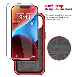 Diverbox for iPhone 14 Case [Shockproof] [Dropproof] [Tempered Glass Screen + Camera Lens Protector],Heavy Duty Protection Phone Case Cover for Apple iPhone 14 (Red)