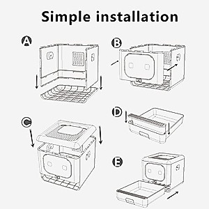 Large Foldable Cat Litter Box, Top Entry Cat Litter Box with Cat Litter Scoop and Filter Cotton, Closed Smell Proof Anti-Splashing,Drawer Structure Kitty Litter Box,