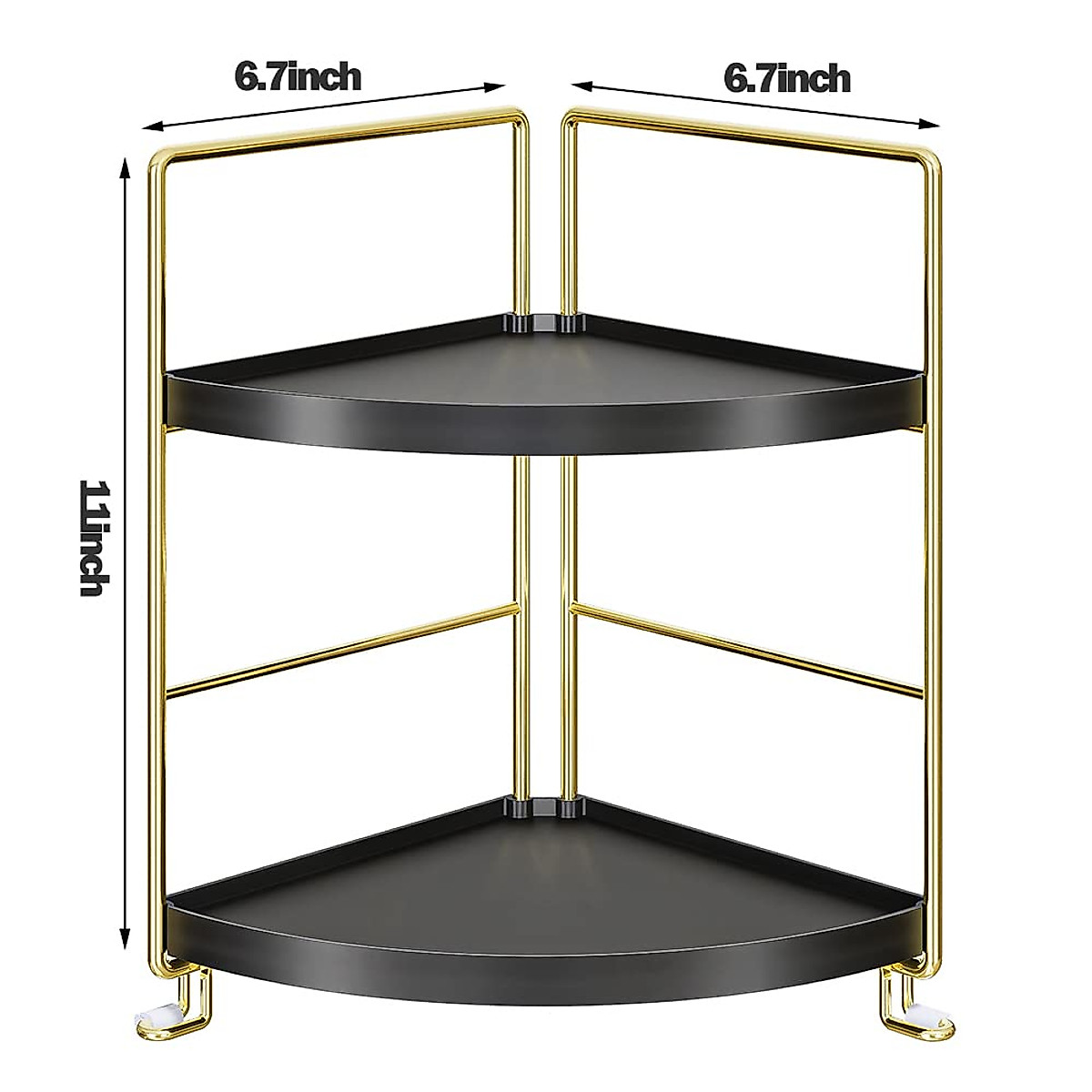 KINGBERWI 2-Tier Bathroom Corner Counter Organizer, Makeup Storage Shelf Vanity Tray, Bathroom Sink Countertop Organizer, Black