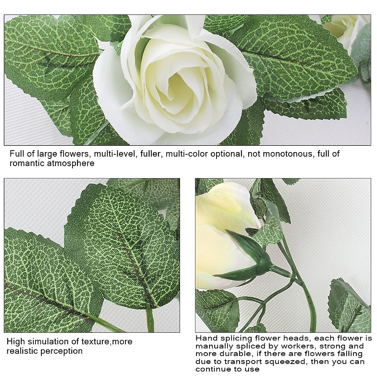 2 Pack of Artificial Rose Vine Flowers with Green Leaves, 15 Foot Fake Silk Rose Hanging Vine Flowers Garland Ivy Plants for Home Hotel Office Wedding Party Garden Craft Art Décor