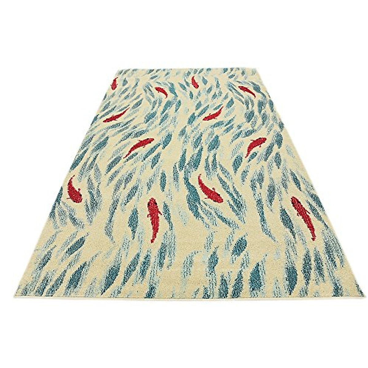 Unique Loom Positano Collection Coastal Modern Bright Colors Fish Beige Area Rug (5' x 8')