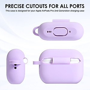Case Cover for Airpods Pro 2nd Generation Charging Case 2022, Soft Silicone Protective Case with Keychain and Cute Puff Pom Pom Ball Kit Front LED Visible (Lavender Purple)