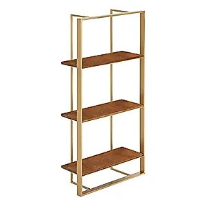 Kate and Laurel Kercheval Modern Wood Shelf, 15"x 32", Walnut Brown and Gold, Practical Mid-Century Wall Decor