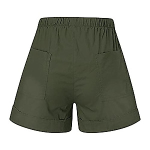 Plus Size Bike Shorts Cotton Shorts for Women Plus Size Outdoor Shorts Stretchy Stylish Drawstring Lounge Shorts with Pockets(01-Green,X-Large)