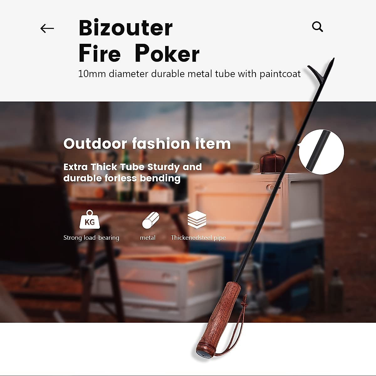 BIZOUTER Fire Poker 34inch 2 in 1 Foldable Fire Poker & Blow Stick Fireplace Tool with Wooden Ergonomic Handle, Portable Fire Pit Poker for Campfire,Wood Burning Stove & BBQ