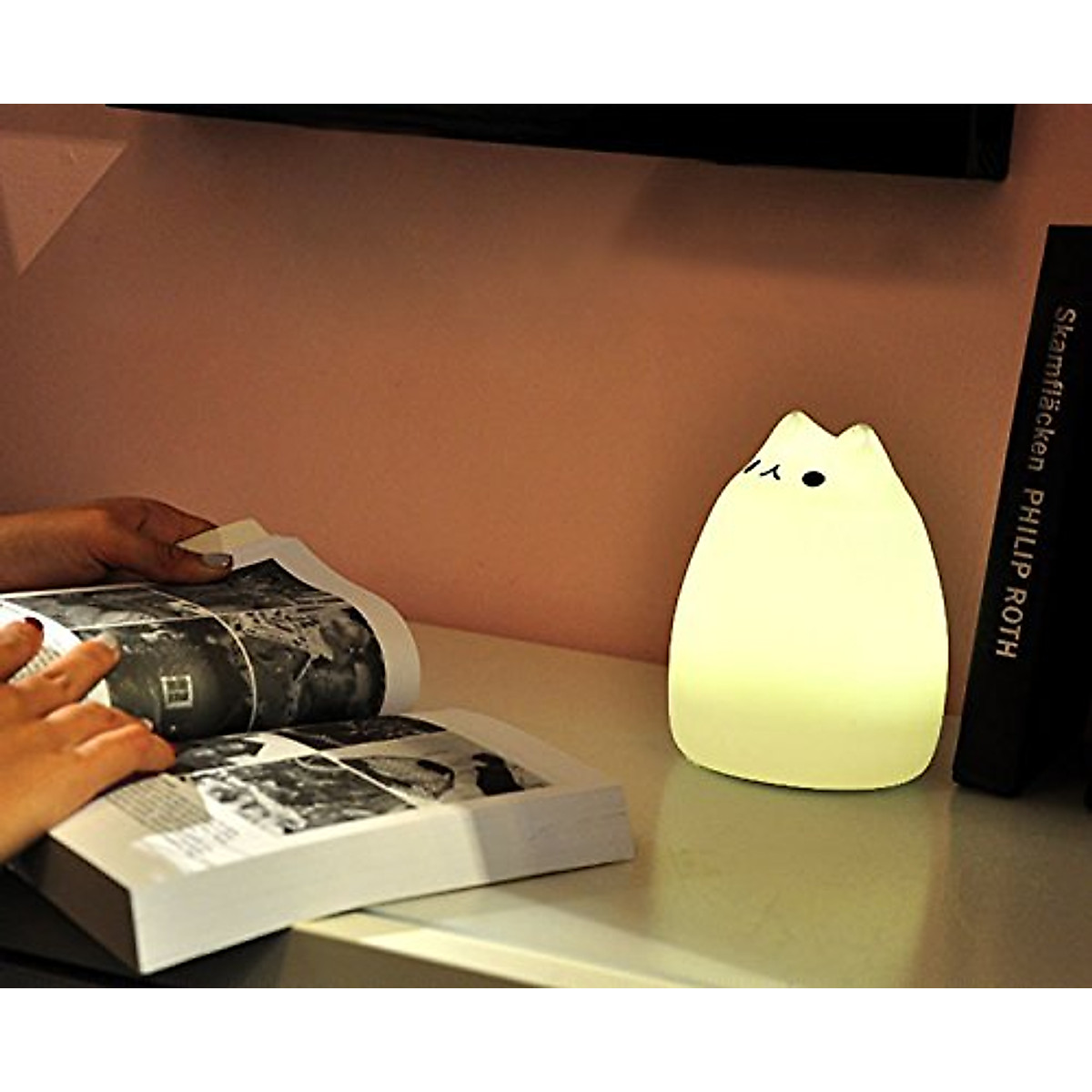 MOEBULB Children Night Light 7 Colorful Silicon Cute Cat LED Night Light Lamp USB Rechargeable Desk Light for Baby Kids Bedside Bedroom Children Study lamp