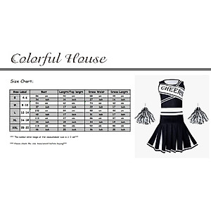 Colorful House Cheerleader Halloween Costume School Uniform Fancy Dress Complete Outfit+Pom-Pom For High School Girls Women's (XX-Large, Black&White)