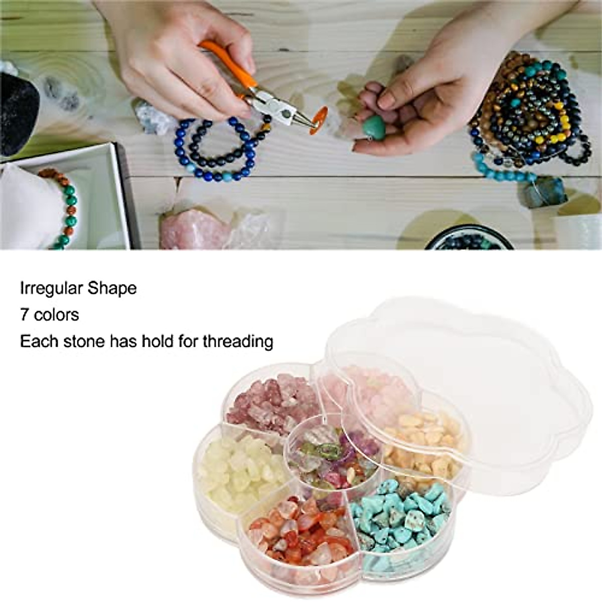 HERCHR Crystal Beads for Ring Making, Crystals Gemstone Beads for Jewelry Making, 7 Colors Crystal Ring Making Kit with Plastic Box for Jewelry Ring, Bracelets, Earring Making Supplies