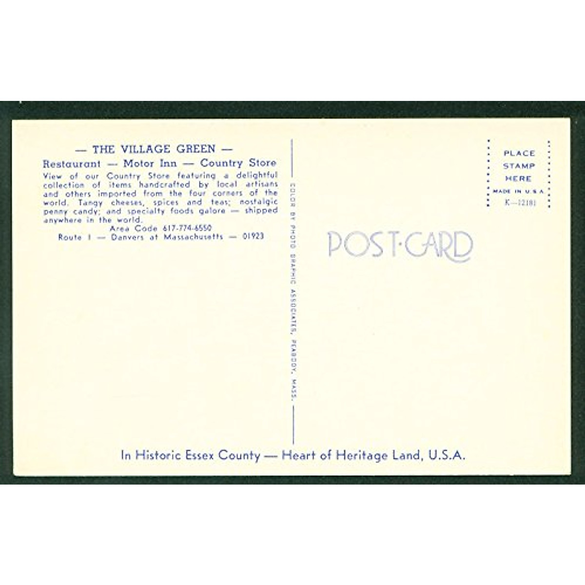 Village Green Restaurant Motor Inn Country Store Massachusetts MA Vintage Postcard