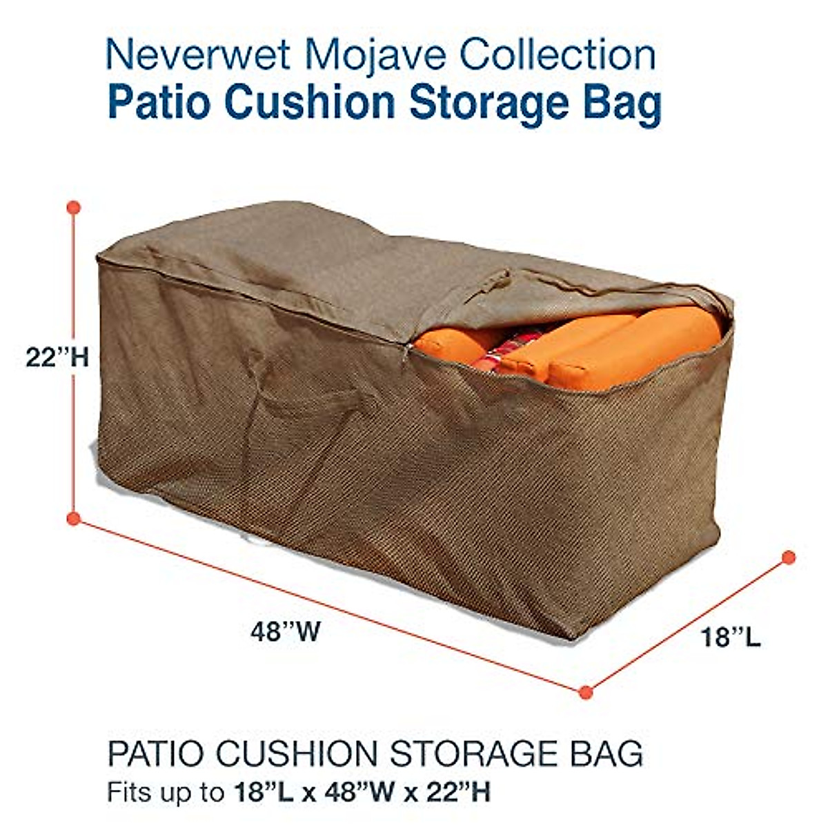 Budge NeverWet Mojave Patio Cushion Storage Bag, Black Ivory, 22" H x 48" W x 18" Deep