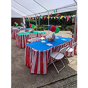 Oojami 4 Pack Red & White Striped Table Skirt Carnival Circus Decorations