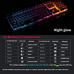 Rechargeable Keyboard and Mouse,Suspended Keycap Mechanical Feel Backlit Gaming Keyboard Mouse Set-Wireless 2.4G Drive Free,Adjustable Breathing Lamp,Anti-ghosting,12 Multimedia Keys (Black-RGB)