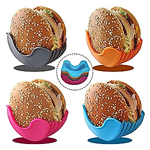 Lufapeach 4pcs Car Burger Holder Sauce Holder Retractable Burger Buddy Fixed Box Reusable Hamburger Bun Shell Silicone Burger Box Holder for Burger Lovers