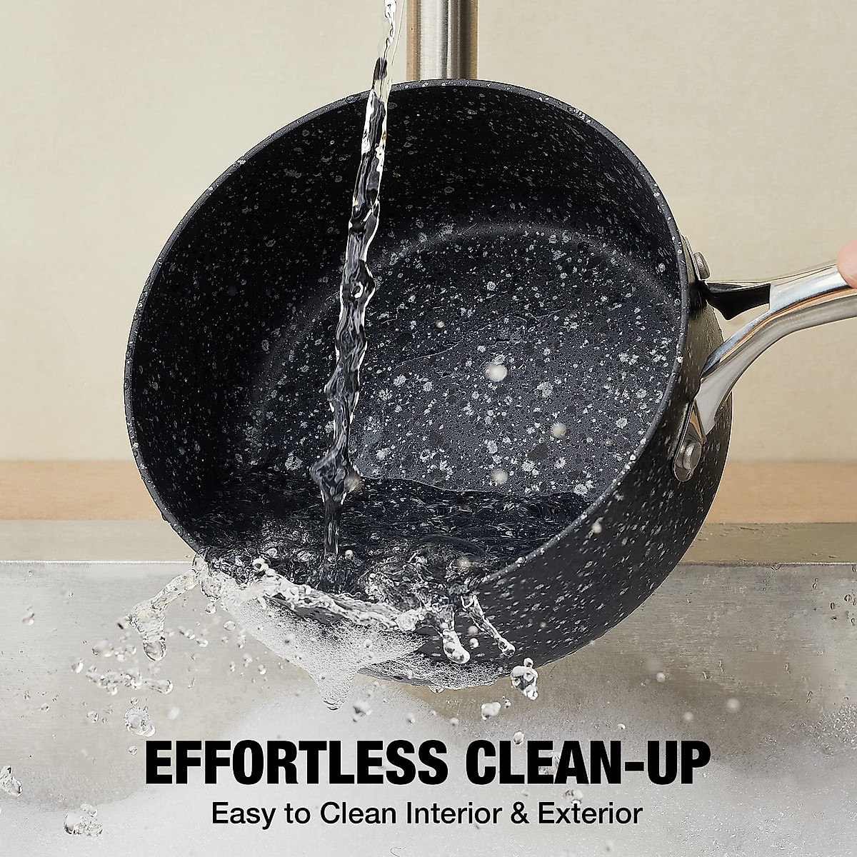 HLFRG 3 Quart Saucepan with Lid, Small Nonstick Sauce Pot with Lid, Insulated stainless steel handle- PFOA FREE Black