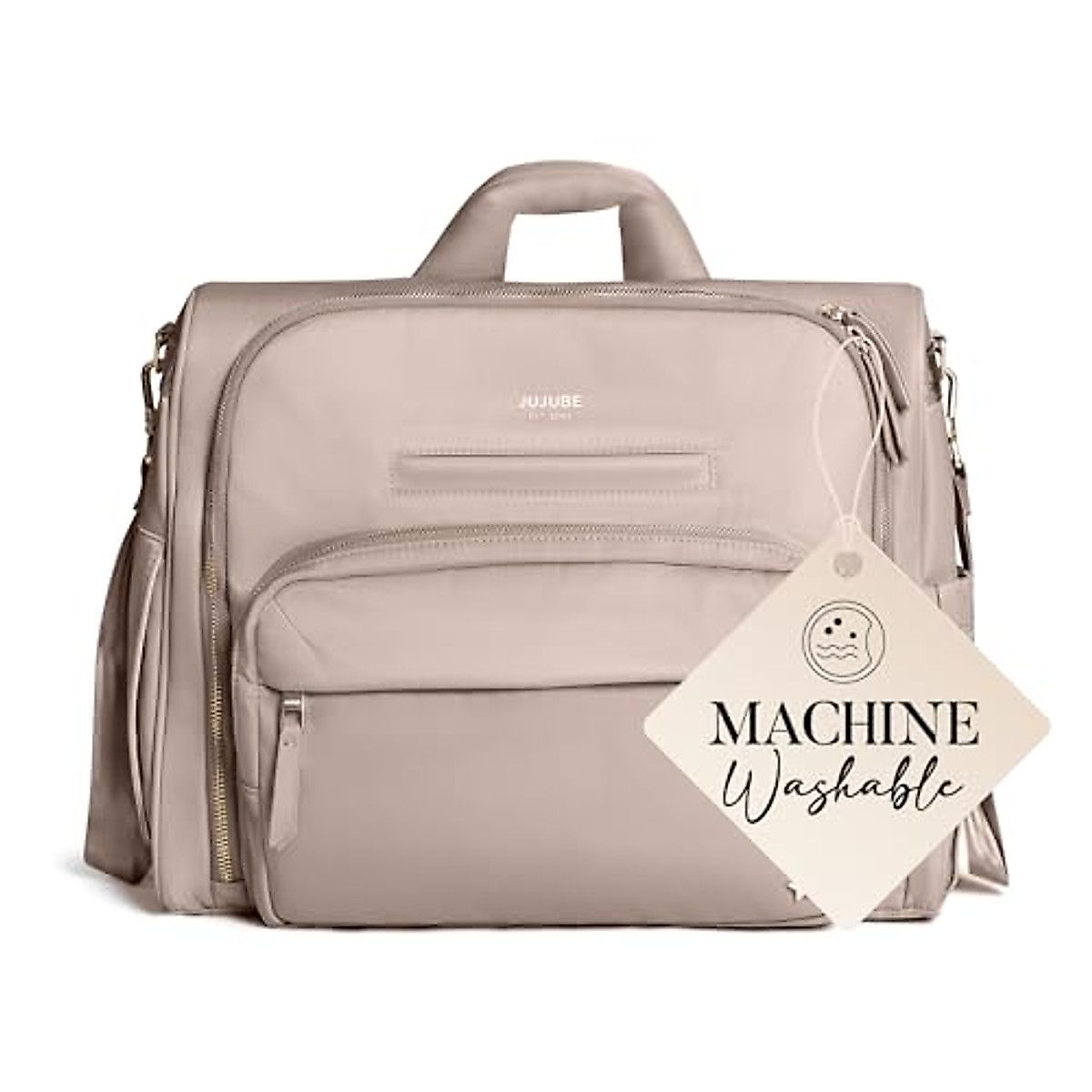 JuJuBe New Satchel Diaper Bag, Convertible Diaper Bag with Portable Changing Pad, Travel Backpack for Baby Boy or Baby Girl, For Carrying Baby Bottles, Baby Wipes, Diapers, Pacifiers, Snacks, Taupe