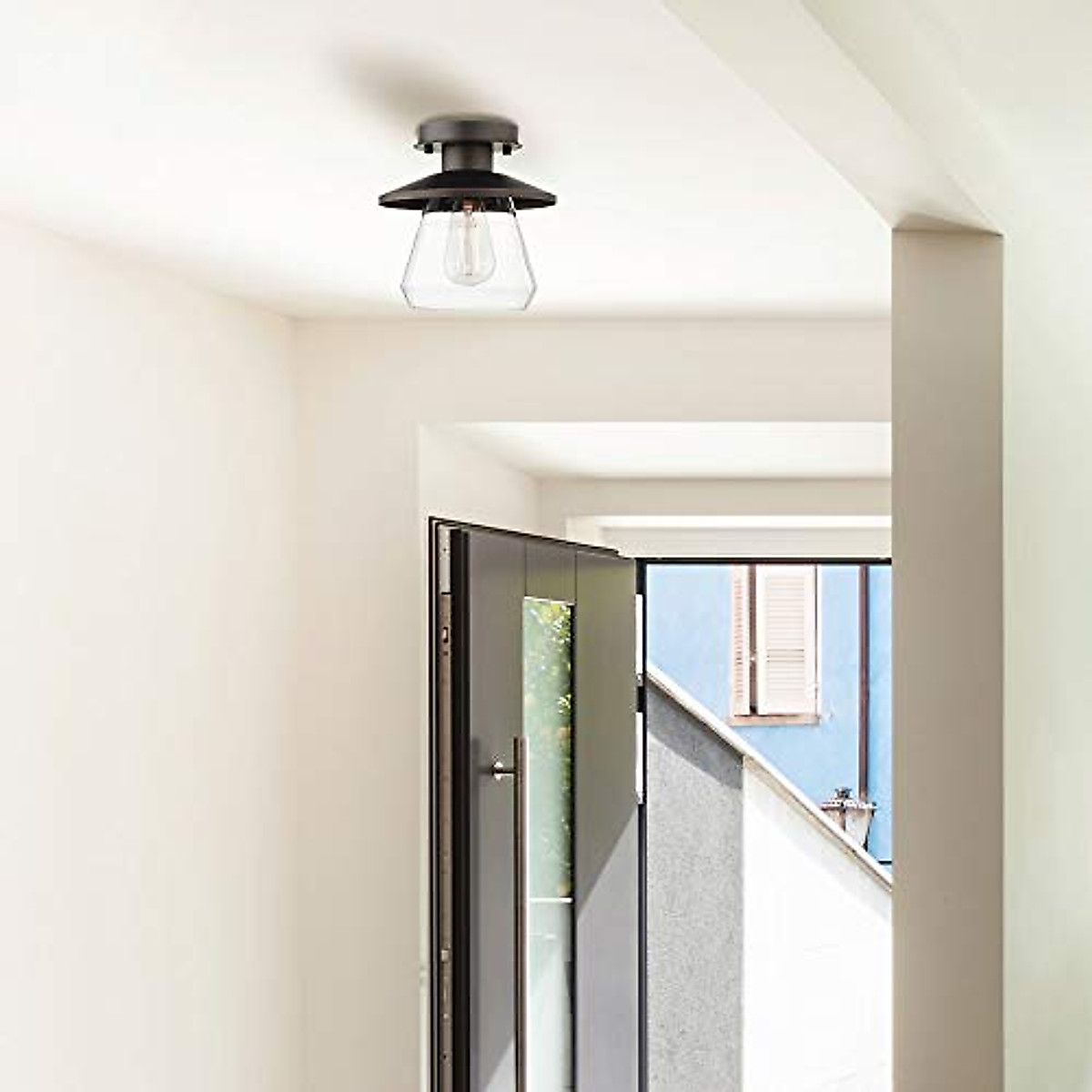 Globe Electric 64846 1-Light Semi-Flush Mount Ceiling Light, Oil Rubbed Bronze, Clear Glass Shade, Ceiling Light Fixture, Light Fixtures Ceiling Mount, Bedroom Lights for Ceiling, Dining Light Fixture