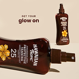Hawaiian Tropic Protective Tanning Oil Spray Sunscreen SPF 25, 8oz | Tanning Sunscreen, Tanning Oil with SPF, Moisturizing Body Oil, Hawaiian Tropic Oil, Oxybenzone Free Outdoor Tanning Oil, 8oz
