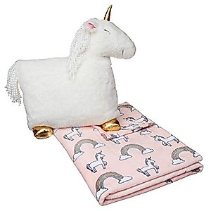 Amazon Basics Kids Bedding Nap Set with Unicorn Pillow and Fleece Throw Blanket