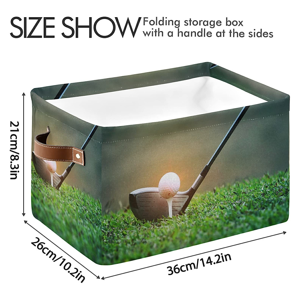 FZDXZJJ Sport Golf Ball Theme Storage Basket Bins, Cool Decorative Baskets Storage Box Collapsible Storage Cubes Organizer with Handles for Nursery Shelf Closet Office Home Bedroom, 2 Pack