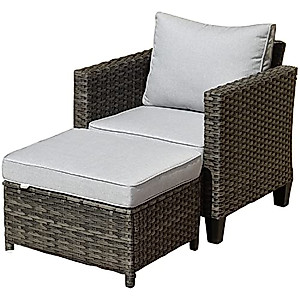 ovios Patio Furniture Set 8 PCS High Back Sofa Outdoor Conversation Sets All Weather Wicker Rattan Sectional Sofa Set Couch and Chairs Garden Backyard Porch (Grey)