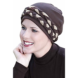 Double Braid Turban Set - All Cotton 2 pc Chemo Cancer Turbans for Women Double Braid - Navy/White