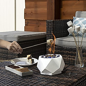 ORGU Indoor Fire Pit Concrete Table Top Fire Bowl, Ethanol Personal Cement Fireplace with Fire Glass Stones and Marble Coaster Mat, Mini Smore Maker Portable, Indoor, Outdoor and Smokeless