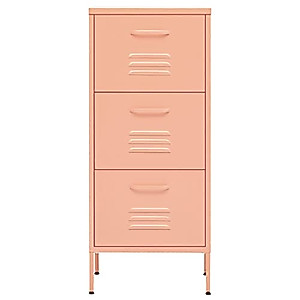 GOLINPEILO Metal 3-Drawer Storage Cabinet, Steel Drawer Storage Organizer, Metal Storage Dresser Cabinet, Office Storage File Cabinet for Home Office Organization, 16.7"x13.8"x40" Pink