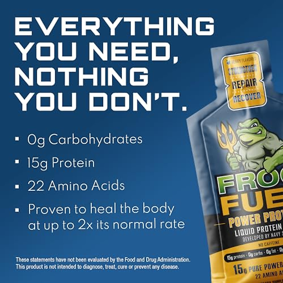 Frog Fuel Power Regular Clear Protein Shot, 15g Protein Nano-Hydrolyzed Grass Fed Collagen, Post Workout, Gluten Free, Fat & Sugar Free, 22 Amino Acids, 0 Carbs, Berry, 1 oz Packets, 24 Pack