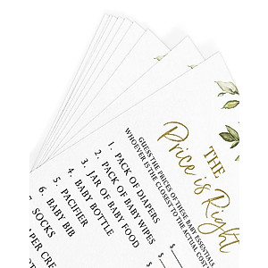 Printed Party Baby Shower Games for Boy or Girl – 4 Games and Activities, Botanical Greenery Theme, 30 Guests