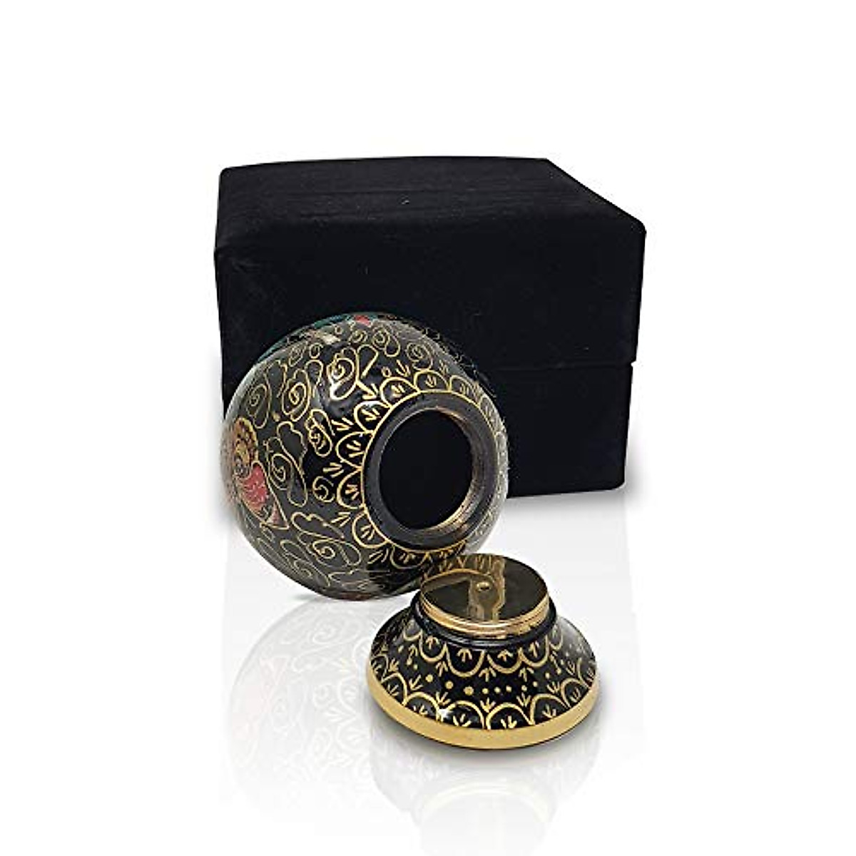 Precious Handicraft Keepsake Butterflies on Rose Floral Globe Style Cremation Urn - 100% Handcrafted Adult Funeral Urn - Solid Affordable Large Urn for Human Ashes, (Black)
