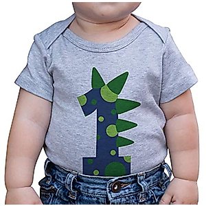 7 ate 9 Apparel Boy's One Dinosaur First Birthday Grey Onepiece 12-18 Months