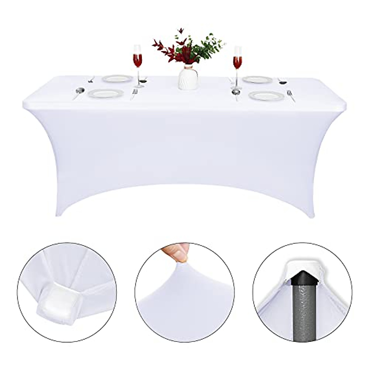 Pzzpzs Spandex Table Cover Fitted Rectangle 6FT Folding Tables Stretchable Fabric Lycra Tablecloth for Wedding, White