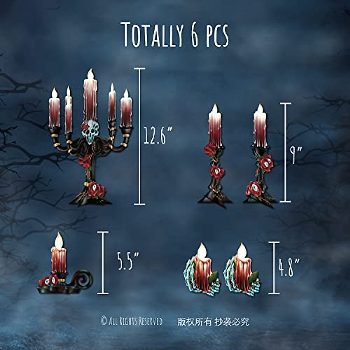 Halloween Rose Skull Candle Party Centerpieces Stand Glowing Candle Table Decorations Wedding Bridal Shower Baby Shower Birthday Cosplay Party Supplies