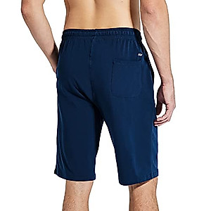 MIER Men's Workout Cotton Shorts 11 Inch Long Lounge Gym SweatShorts Pockets Lightweight Athletic Running Knit Jersey Shorts Drawstring, Navy Blue, M