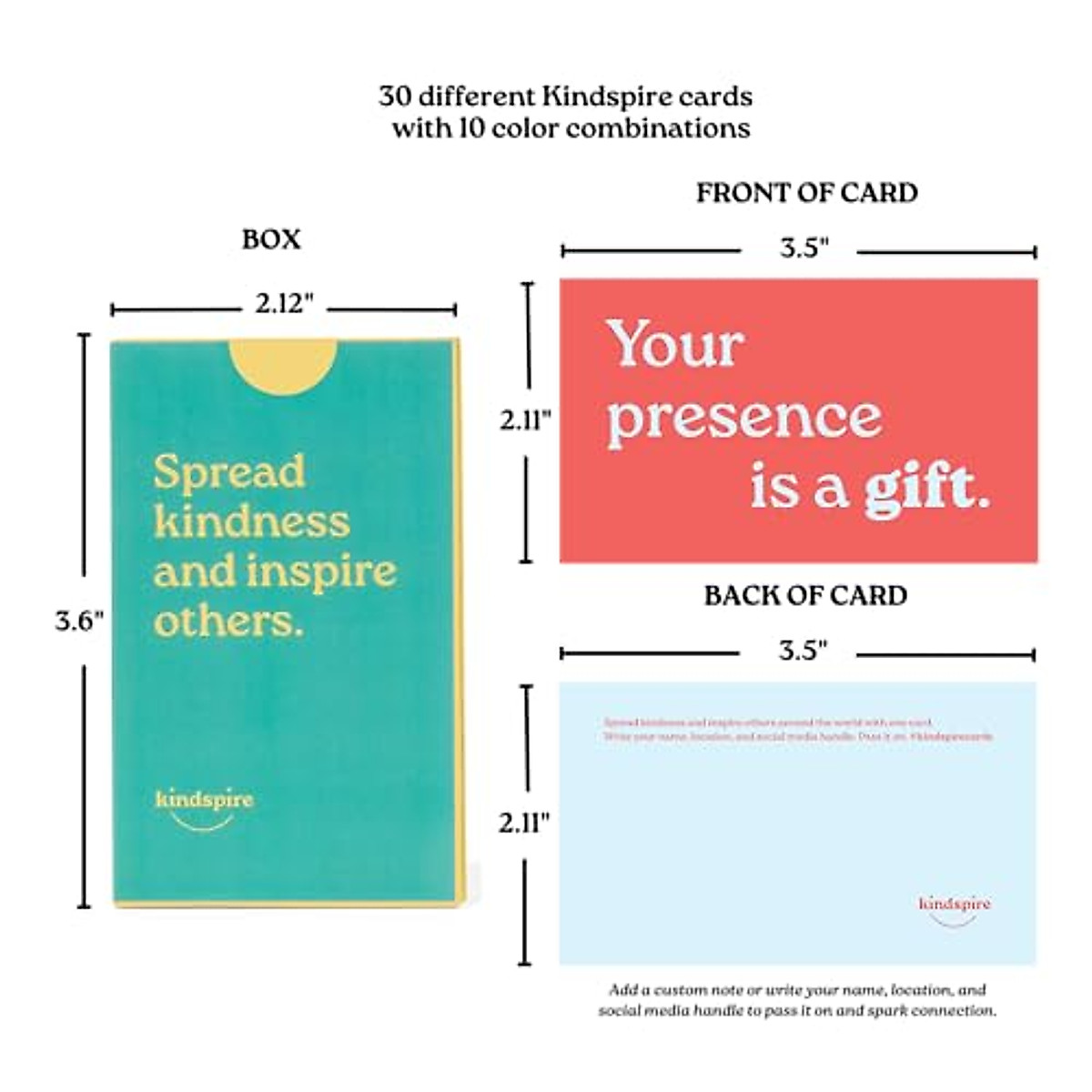Kindspire Motivational Cards - 30 Acts of Kindness Cards (3.5" x 2.11") to Encourage Others. Minimal Inspirational and Appreciation Cards for Strangers, Friends, Coworkers, Children, with Option to