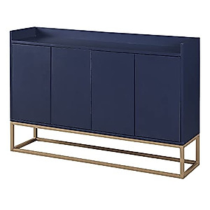 RuiSiSi Modern Sideboard Cabinet Wood Rebound Device Straight-Opening Doors Kitchen Sideboard Buffet Storage Cabinet Narrow Console Table for Entryway Metal Leg, Navy