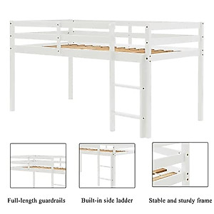 LoLado Loft Bed for Kids with Ladders and Guard Rails,Solid Wood and Sturdy Low Loft Bed Frame for Boys Girls and Junior,No Box Spring Needed,Easy to Assembly,Twin(White)