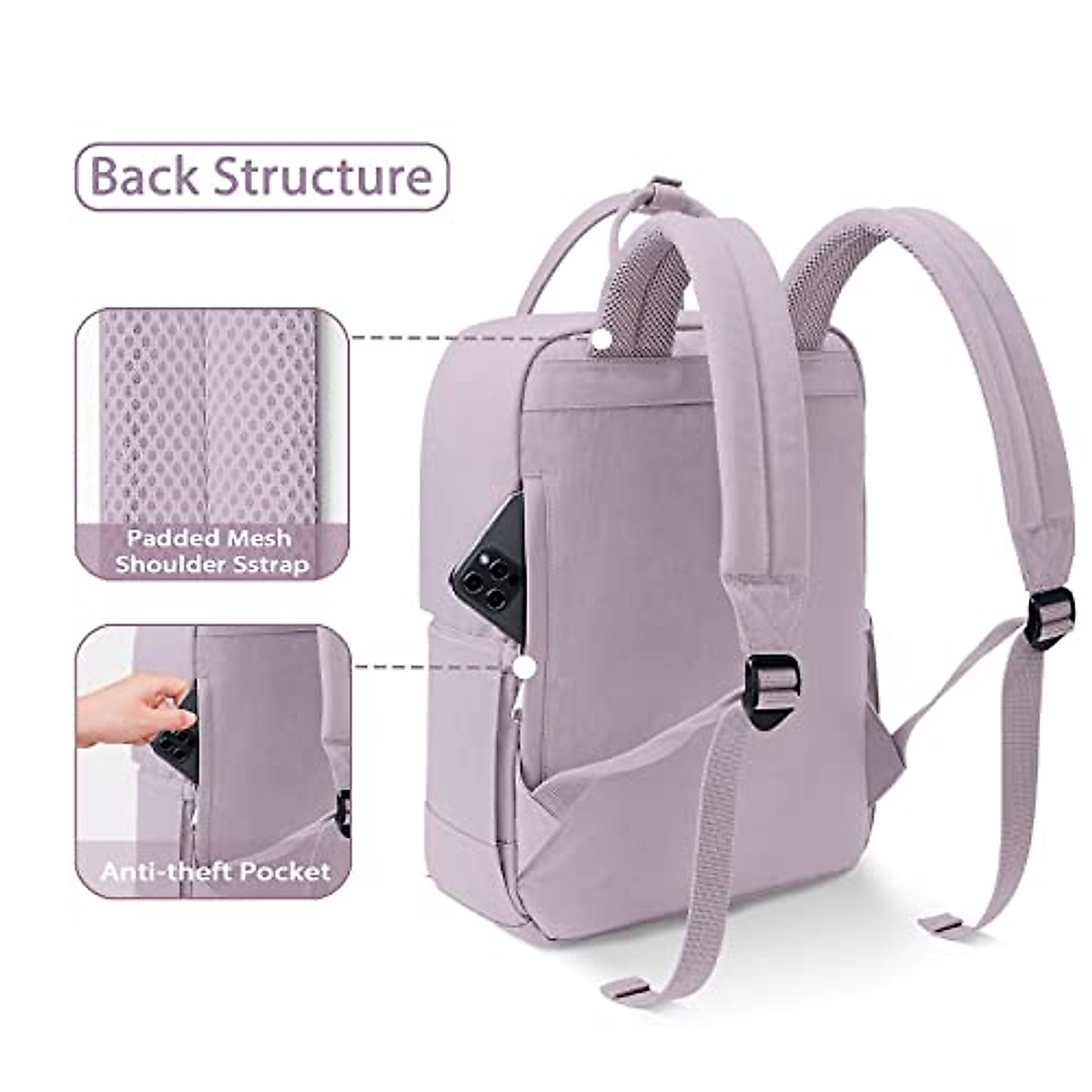 KALIDI Laptop Backpack Casual Women School Bag for 15.6inch Laptop Travel Back Pack with Handle, Water Resistant College High School Girls Work Backpack, Purple
