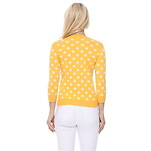 YEMAK Women's Polka Dot Cute Jacquard Crewneck Button Down Sweater Cardigan MK3104-RED-S