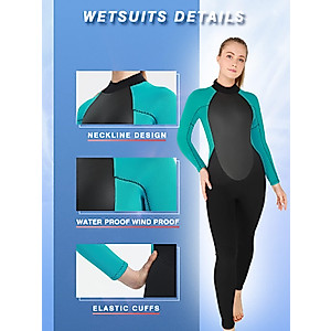 REALON Wetsuit Men 4/5mm Womens Neoprene Full Body Thermal Scuba Diving Suits, 5/4mm One Piece Wet Suit Cold Water Swimsuits for Surfing Snorkeling(4/5mm Blue, Medium)
