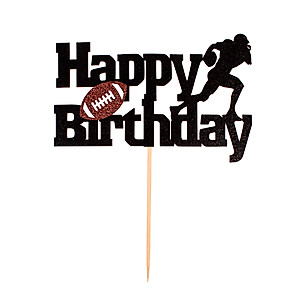 Unimall Football Cake Topper Rugby Ball Happy Birthday Sign Cake Fruit Muffin Picks for Super Bowl Party Decor Touchdown Sport Themed Game Day Party Supplies Decorations Ball Food Picks