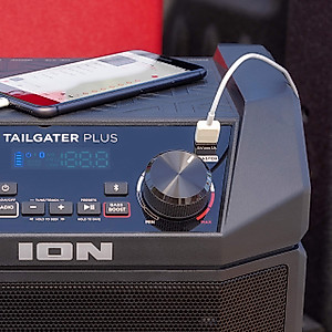 ION Audio Tailgater Plus - 50W Portable Outdoor Wireless Bluetooth Speaker with 50 Hour Battery, Microphone, Radio and USB Charging